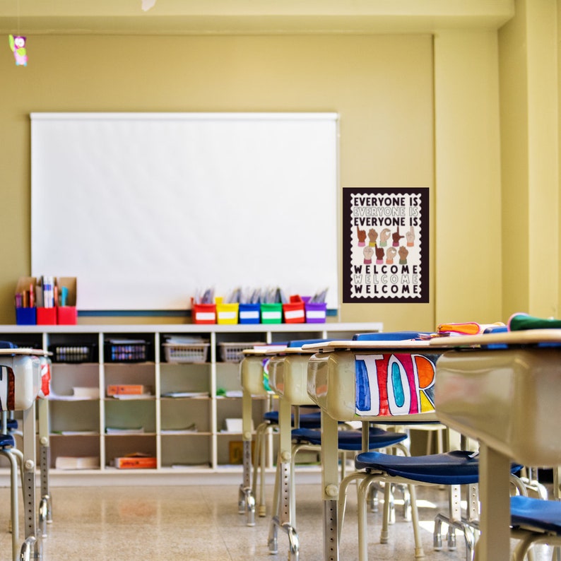 ASL Inclusion Poster: Everyone is Welcome, DEI Classroom Decor (digital ...