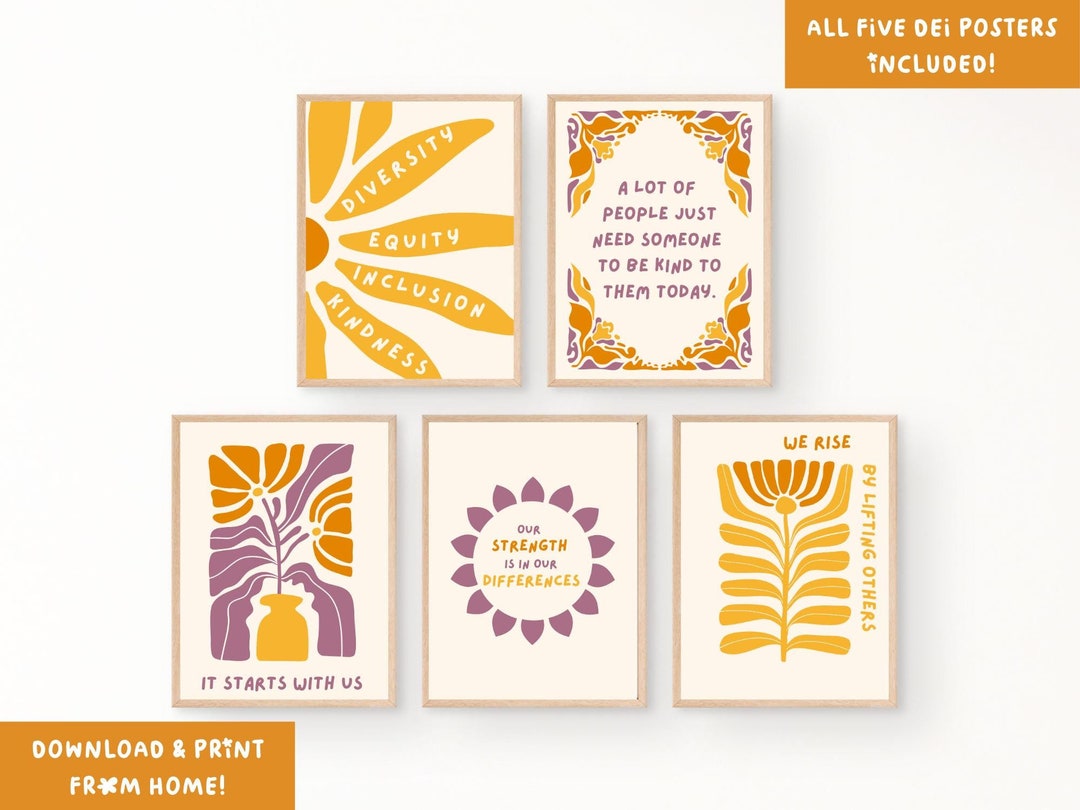 Dei Poster Set With Flowers - Diversity, Equity, Inclusion - Inclusive ...