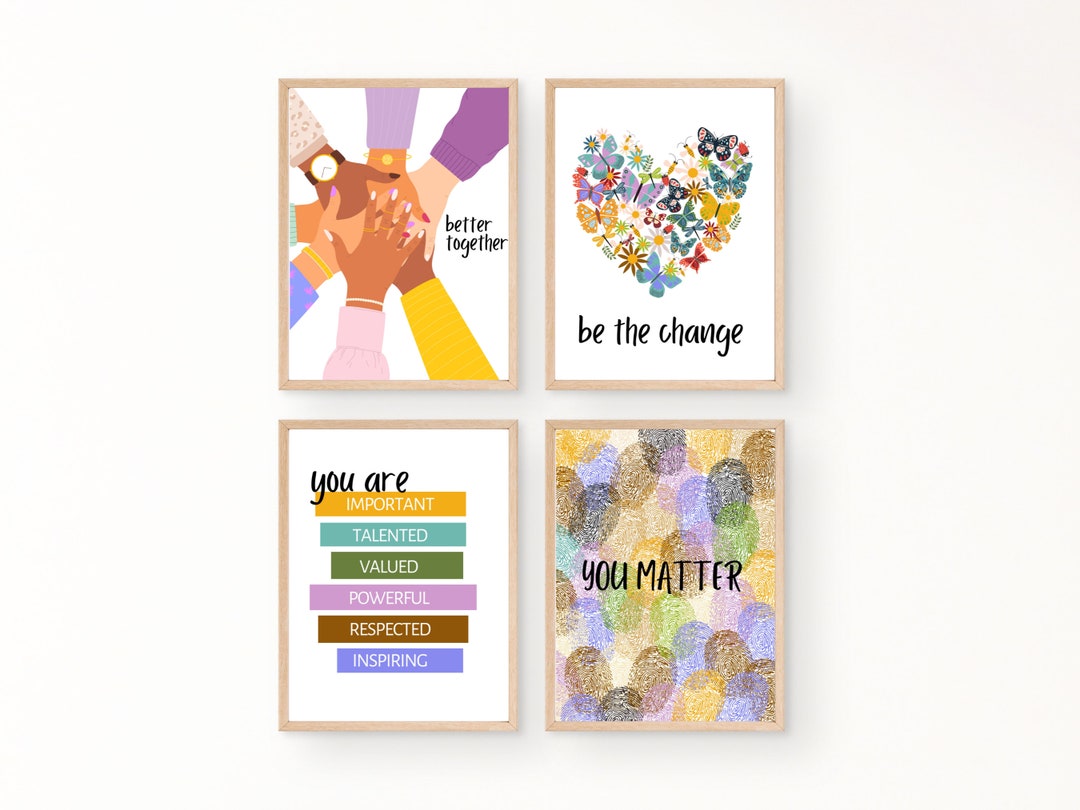 Inclusive Classroom Set of 4 Digital Download Kids Wall Art Diversity ...