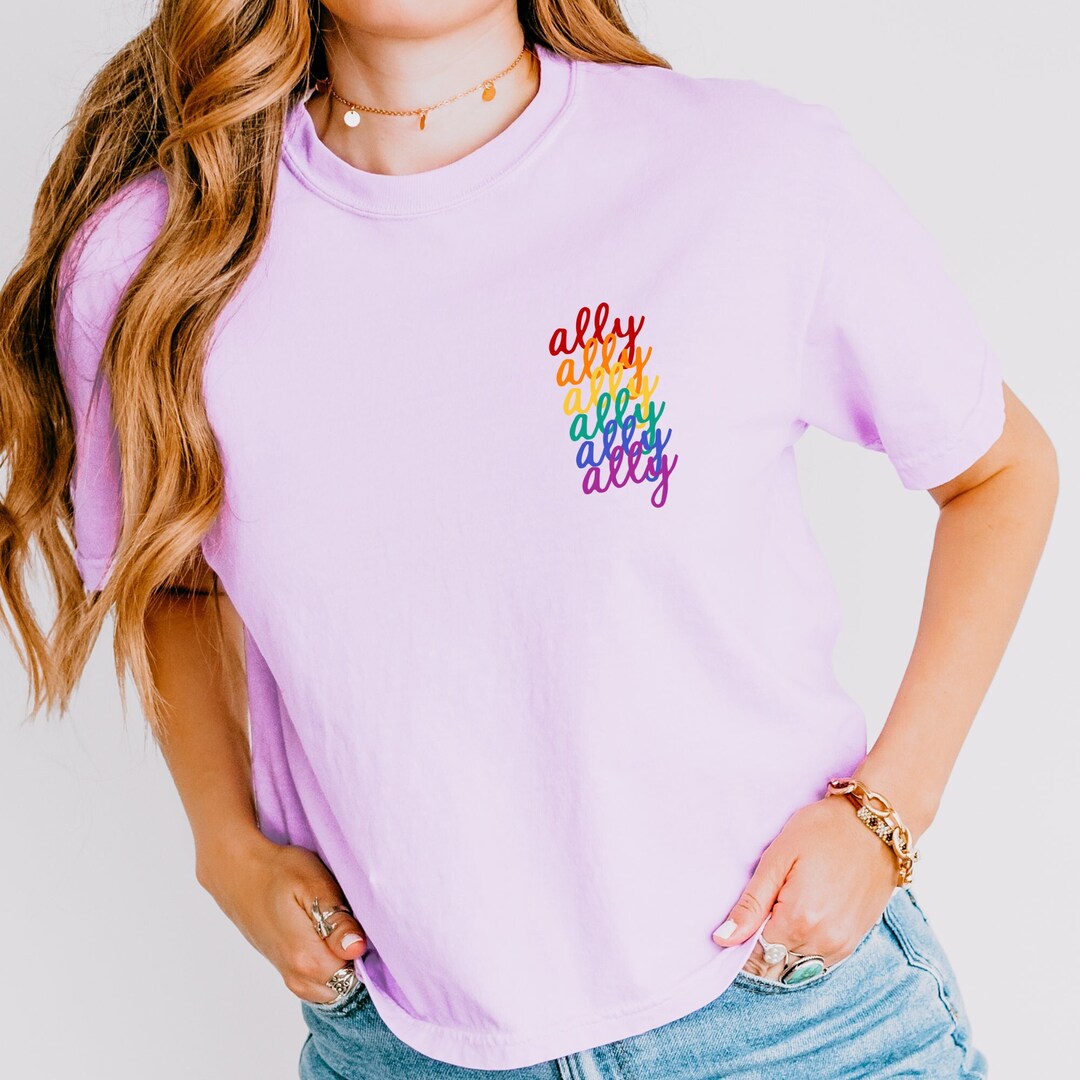 Rainbow Ally Cursive Tee - LGBTQ Pride Supporter Shirt - Etsy