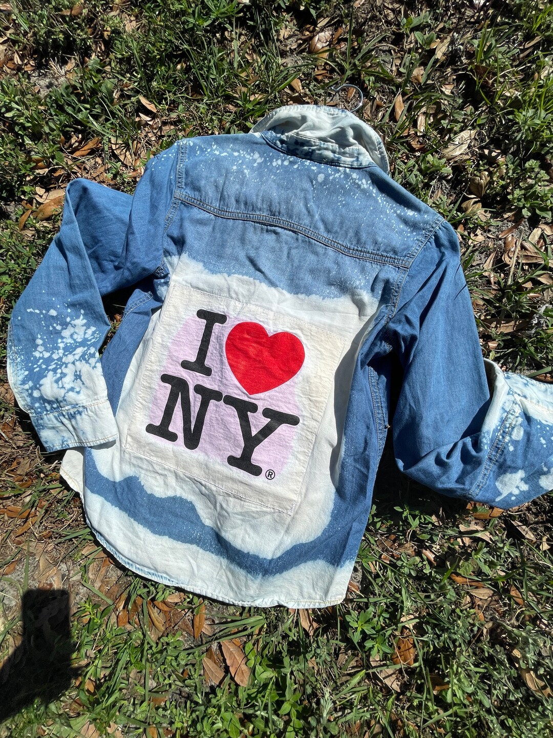 I Love NY Embroidered Vintage Reworked Distressed Repurposed Custom ...