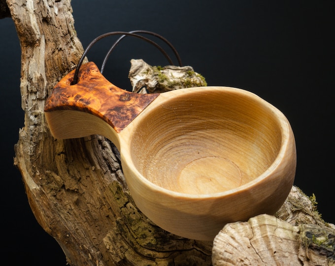 Handmade Birch Kuksa Cup Curly Sallow Handle Sami Coffee Drinking ...