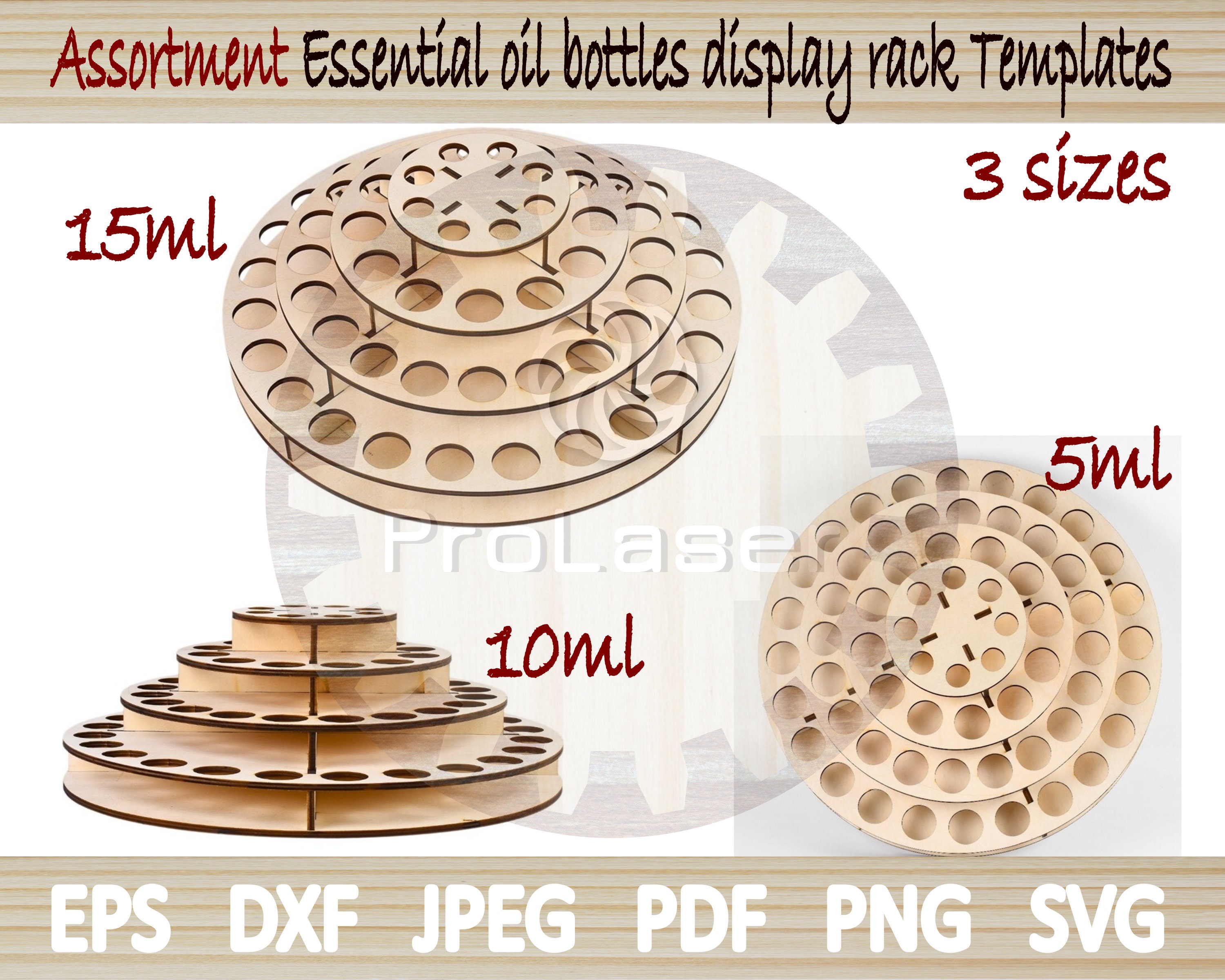 Assortment 64 Holes Display Rack Essential Oil Bottles 3 Sizes SVG DXF ...