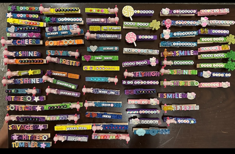 CUSTOM Cheerleading Clothespins Cheer Gym Cheer Pins Handmade Glitter Spirit Pins Good Luck Pins ...