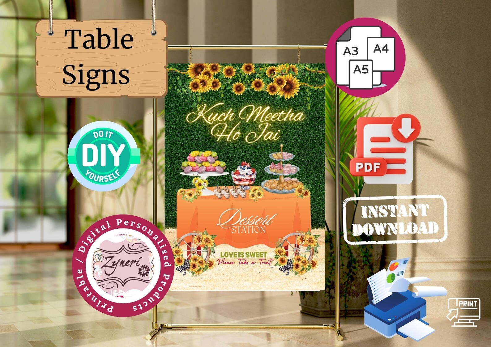 Dessert Meetha Cake Stall Station Table Sign | Printable A2 A3 A4 A5 ...