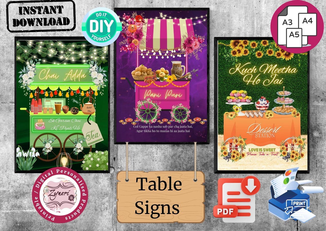 Dessert Meetha Cake Stall Station Table Sign | Printable A2 A3 A4 A5 ...