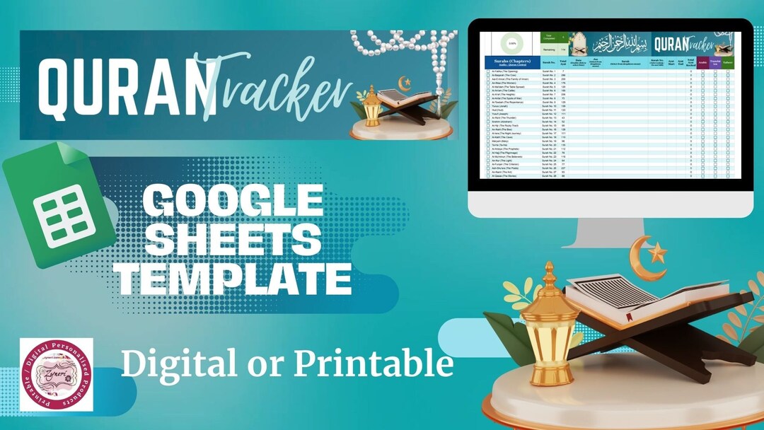 Quran Tracker Planner Log Google Sheets Template 114 Surah List Graph ...