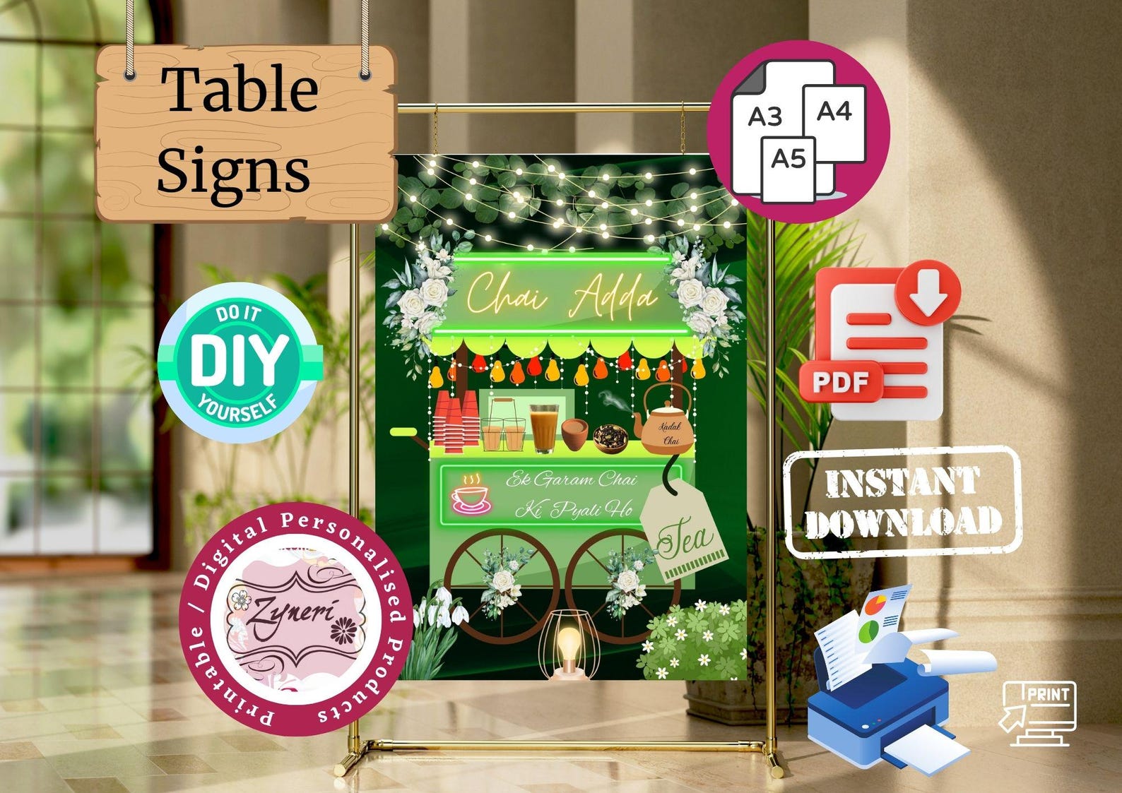 Instant Download Chai Adda Station Table Sign | Printable A2 A3 A4 A5 ...