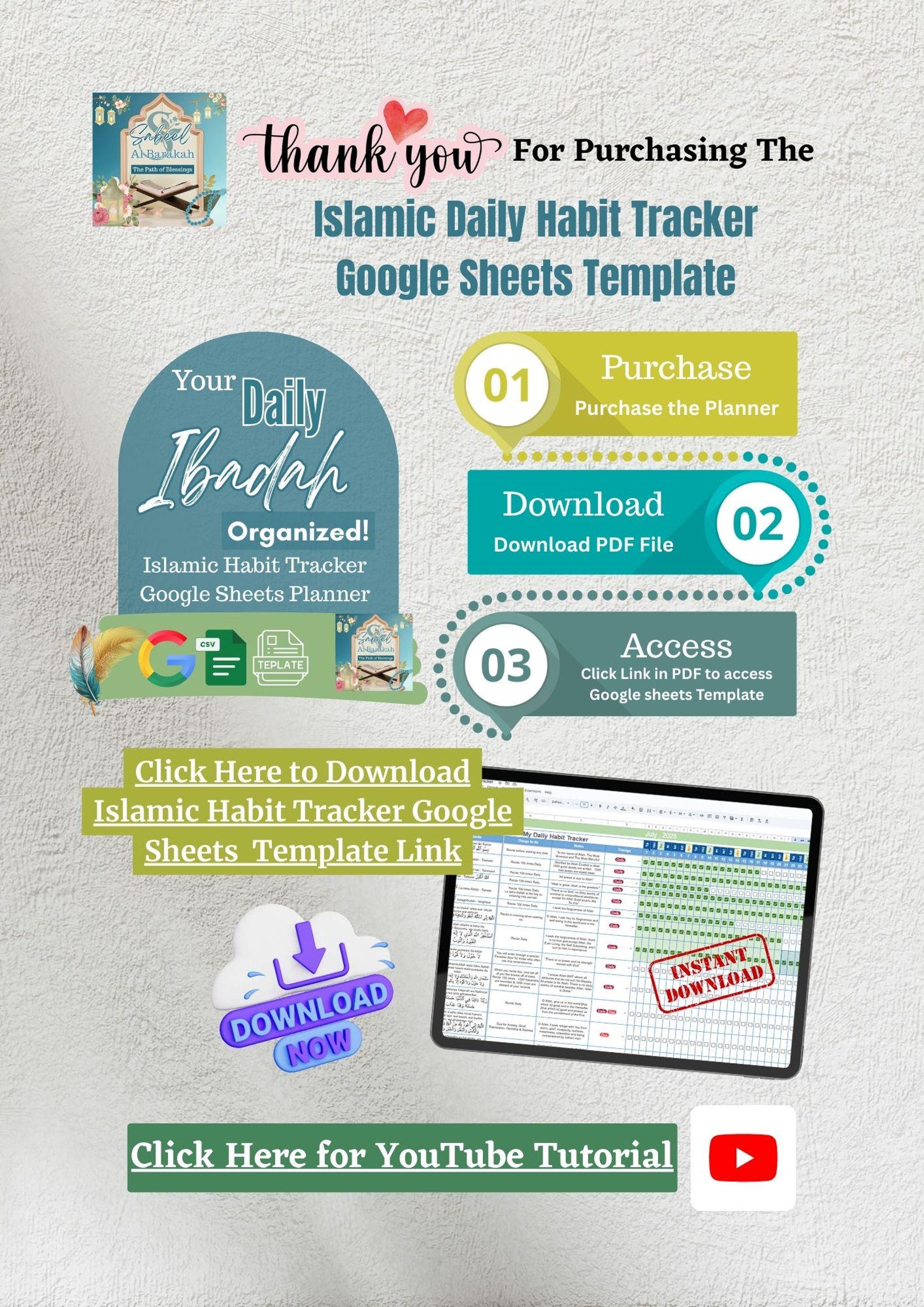 Islamic Muslim Daily Habit Tracker Planner Google Sheets Template ...