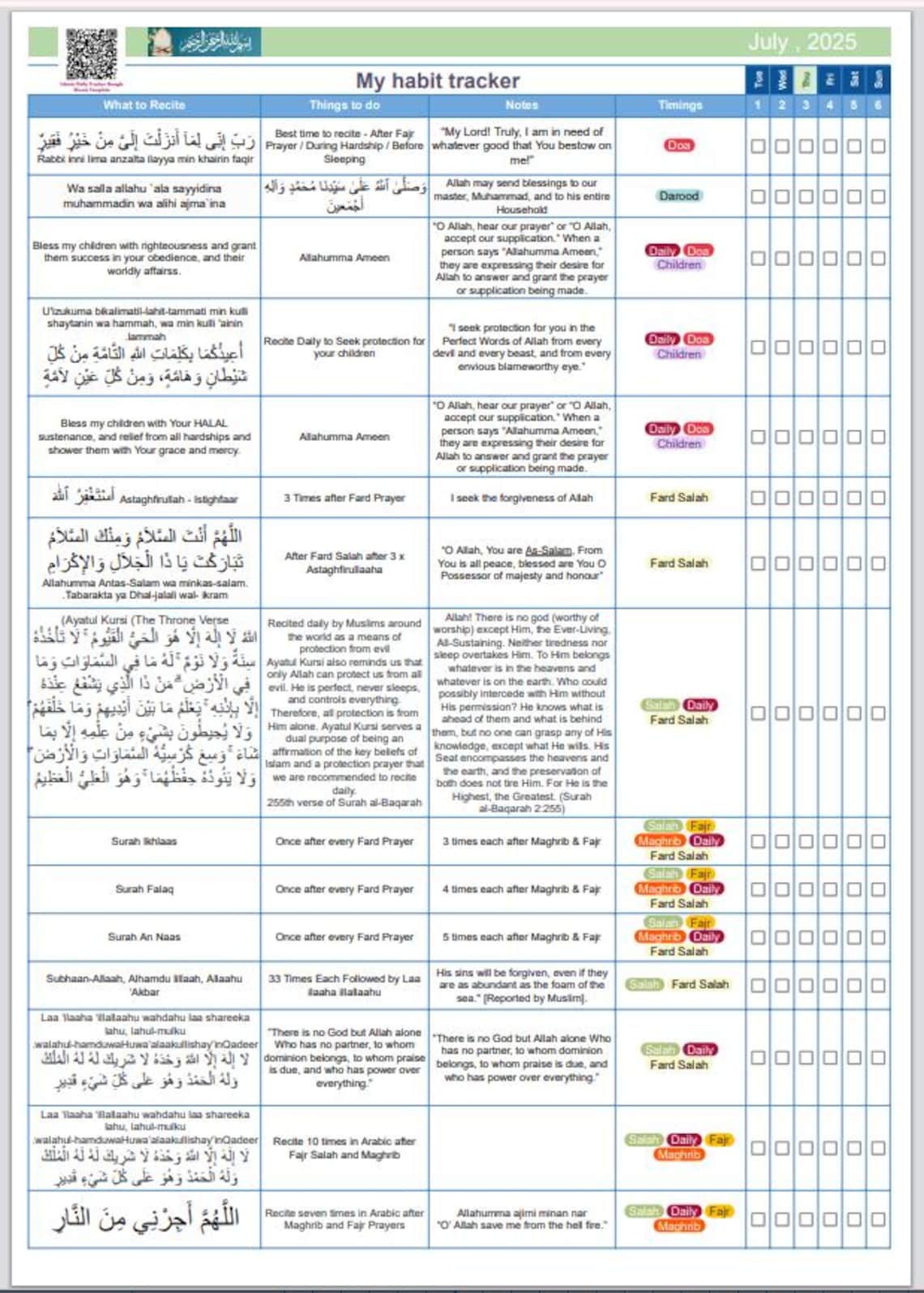 Islamic Muslim Daily Habit Tracker Planner Google Sheets Template ...