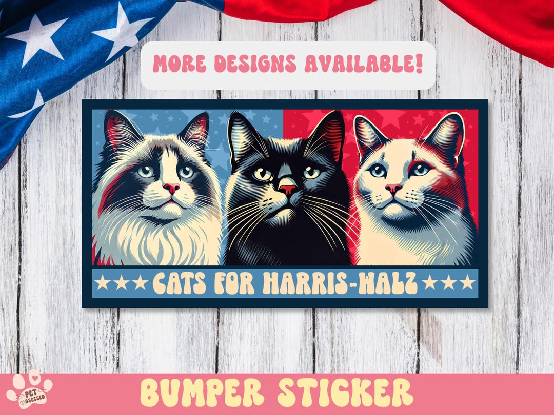 Cats for Harris Walz Bumper Sticker, Cats for Kamala Sticker, Cat Moms ...