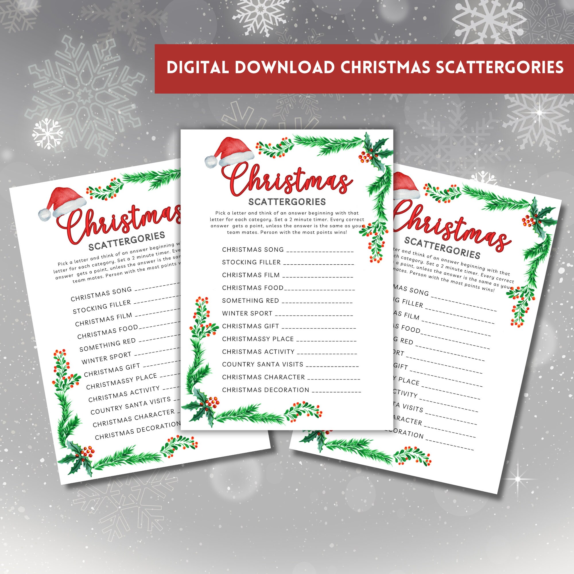 Christmas Scattergories Instant Download Template Printable Christmas ...