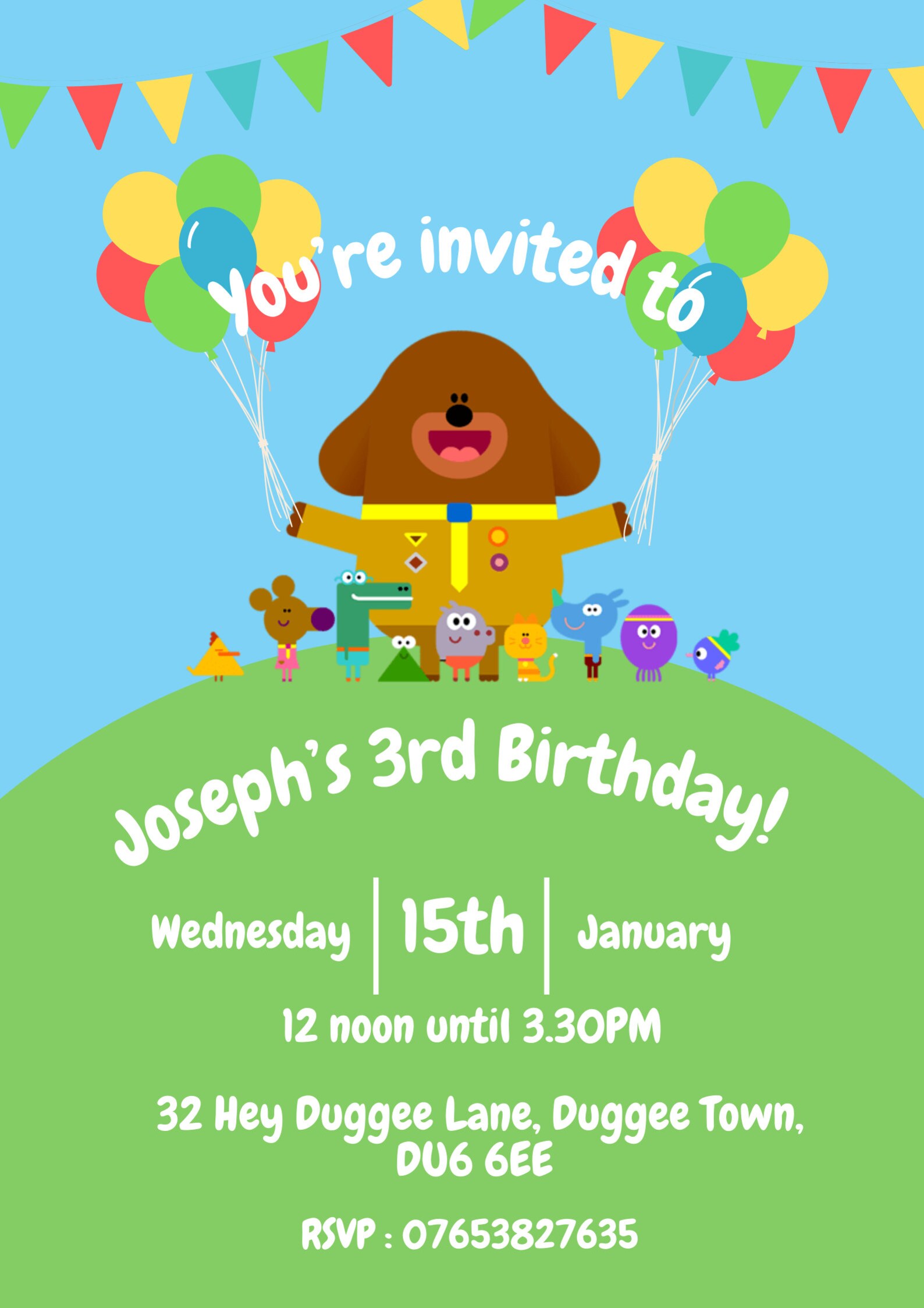 Hey Duggee Digital Download Personalised Invitation | Instant Download ...