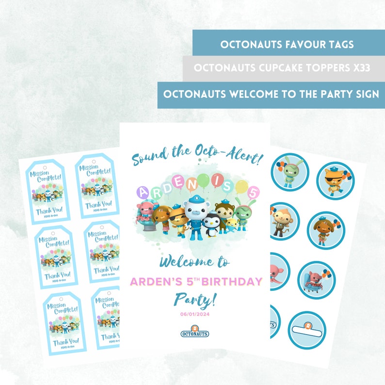 Octonauts Party Bundle - Cupcake Toppers, Favour Tags and Welcome Sign ...