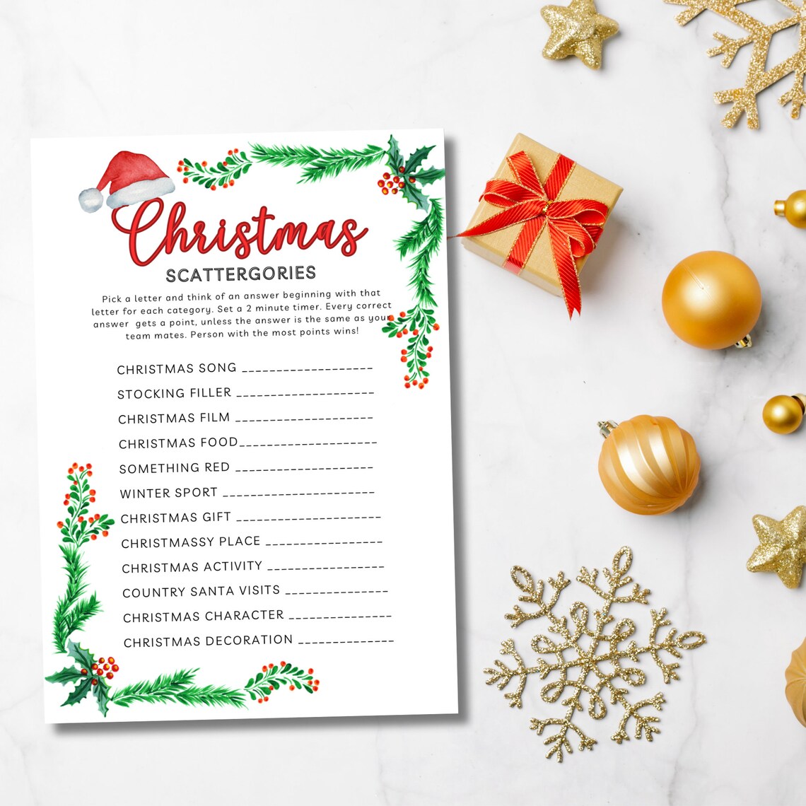 Christmas Scattergories Instant Download Template | Printable Christmas ...