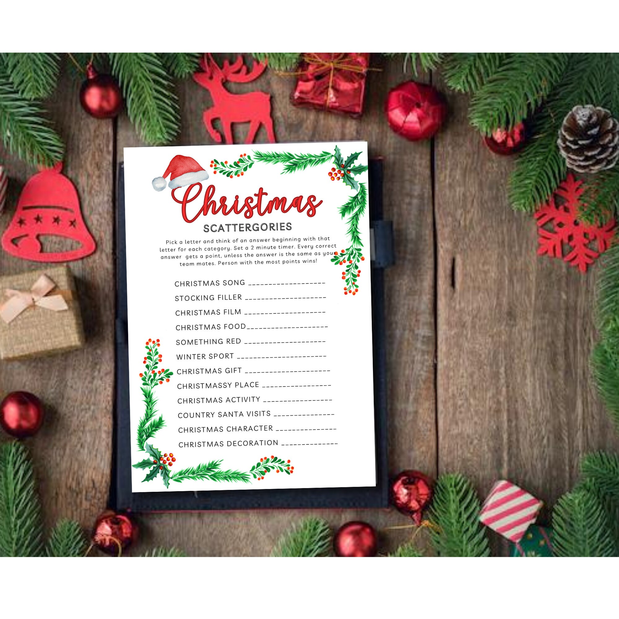 Christmas Scattergories Instant Download Template Printable Christmas ...