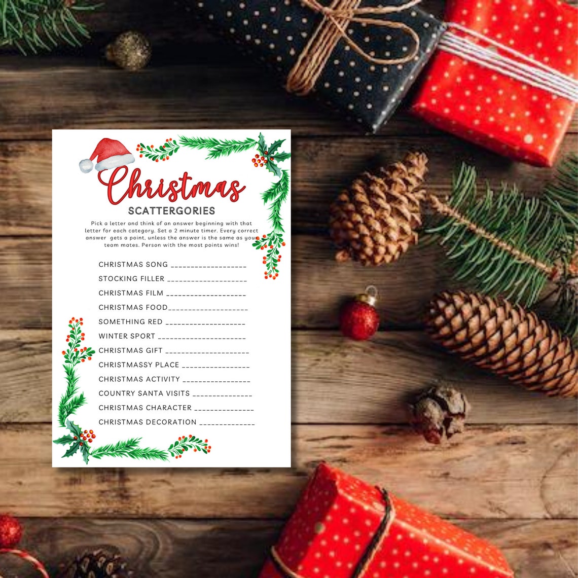 Christmas Scattergories Instant Download Template | Printable Christmas ...