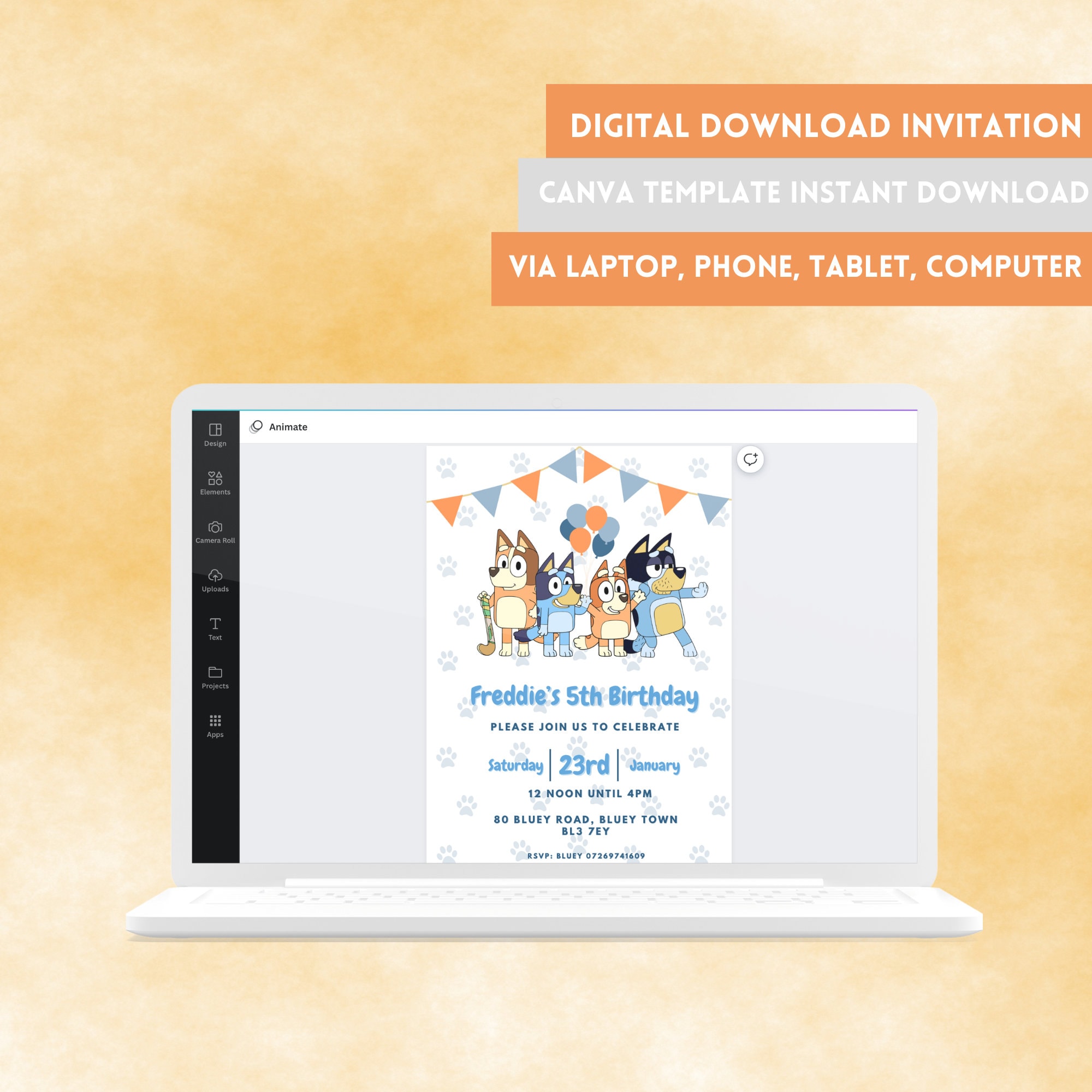Bluey Digital Birthday Party Invitation Instant Download Editable Canva ...