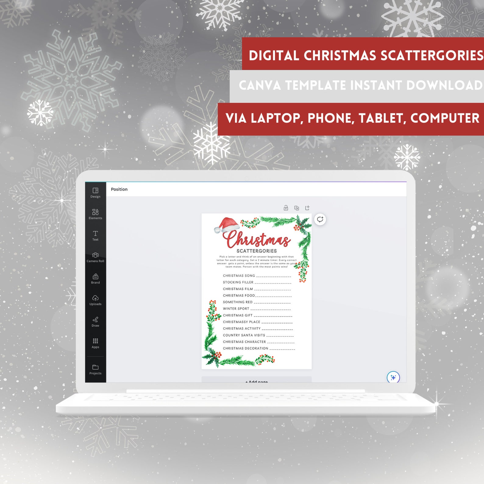 Christmas Scattergories Instant Download Template | Printable Christmas ...
