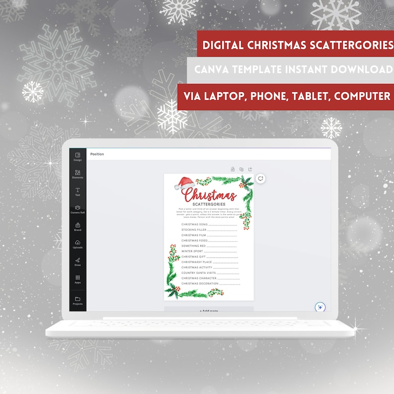 Christmas Scattergories Instant Download Template | Printable Christmas ...