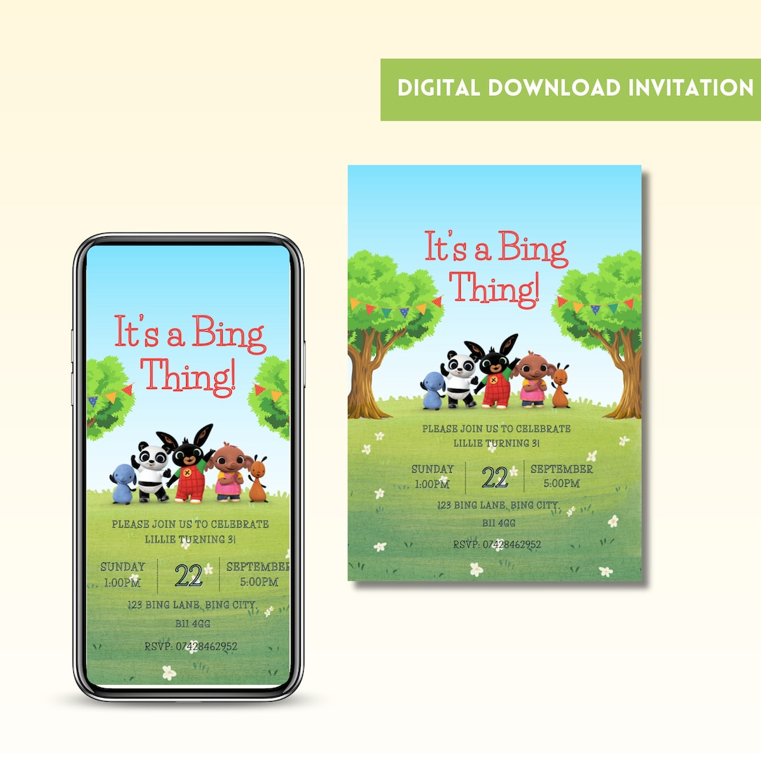 Bing Digital Birthday Party Invitation Instant Download Editable Canva ...