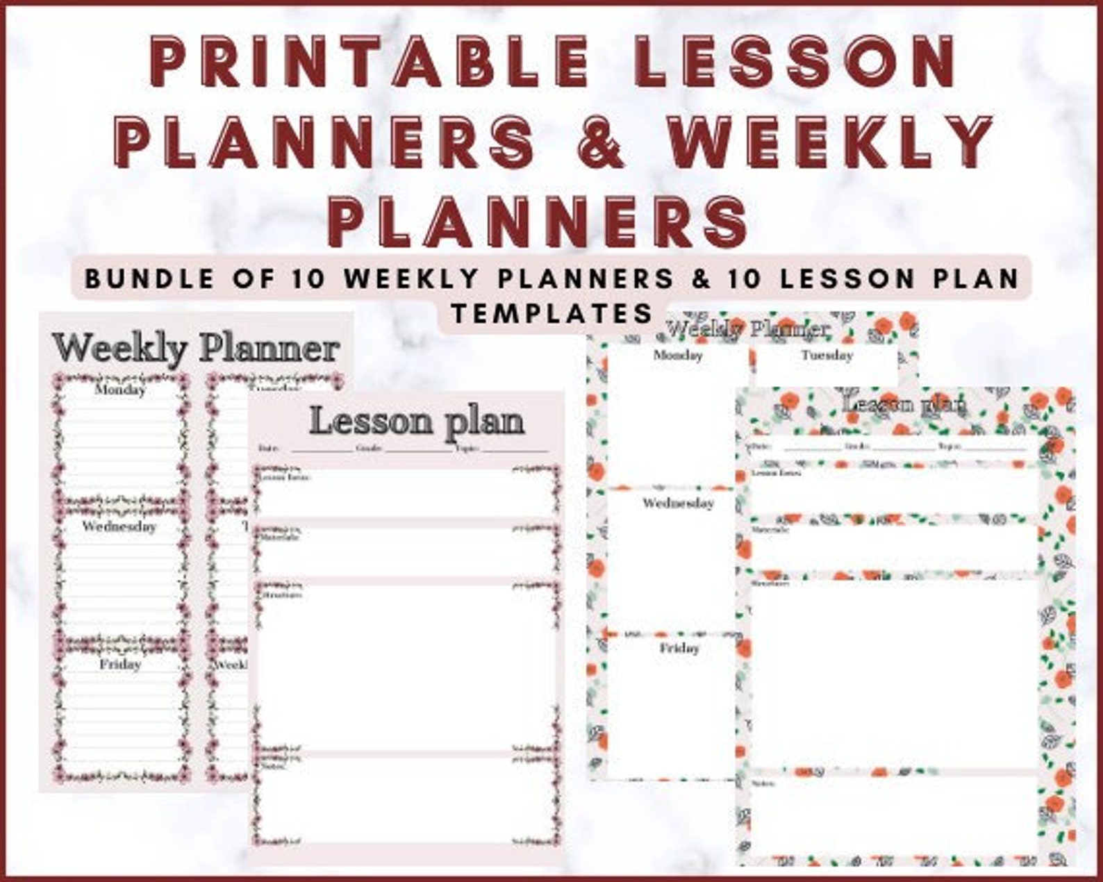 Lesson Plan Templates & Weekly Planner Templates for Teachers | Etsy