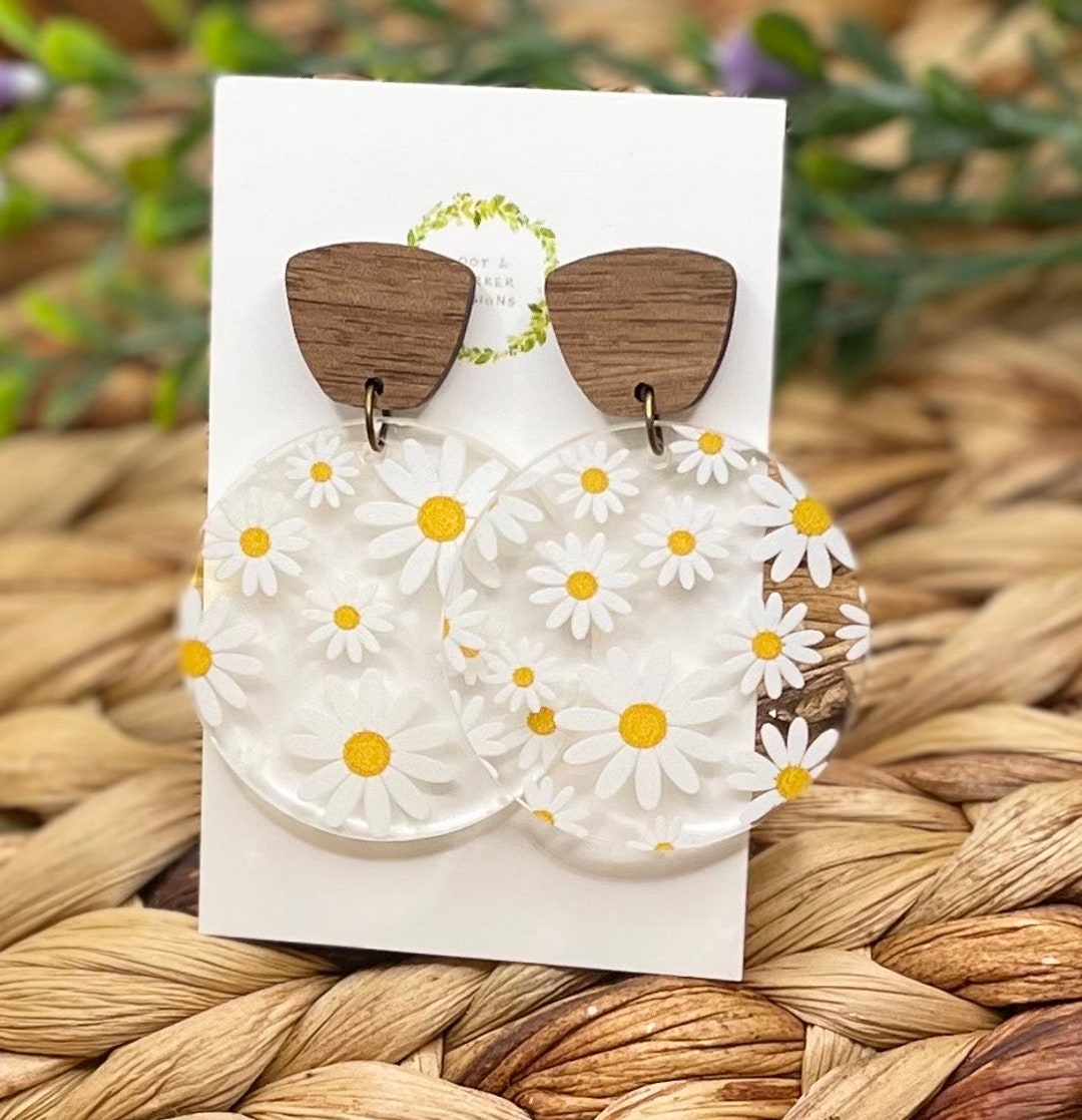 Daisy Earrings, Acrylic Earrings, Flower Earrings, Spring Earrings ...