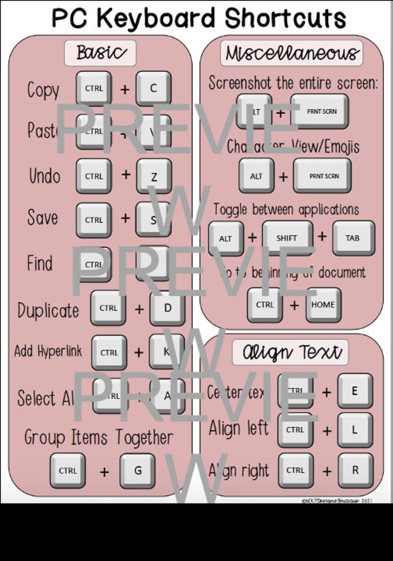 Keyboard Shortcut Reference Sheet (mac & PC) Printable - Etsy