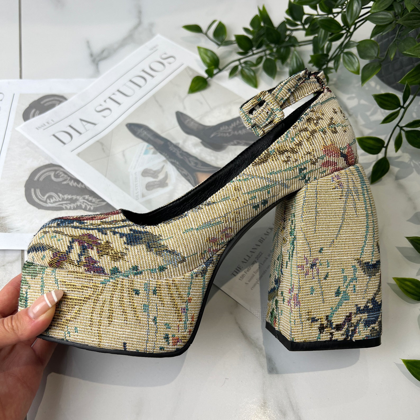 Platform Heels With Unique Tapestry - Etsy