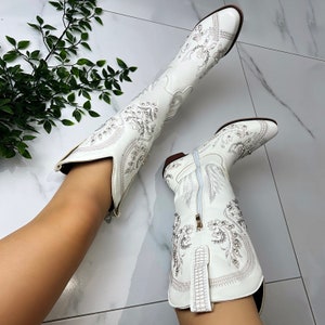 Cowboy Western Boots White Embroidered - Etsy