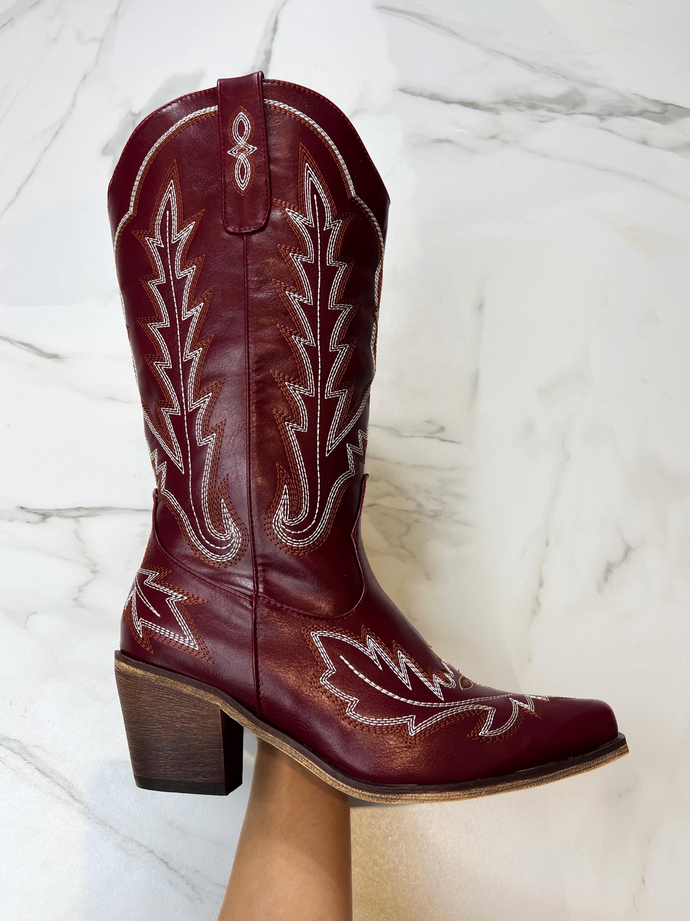 Cowboy Western Boots Burgundy Red - Etsy