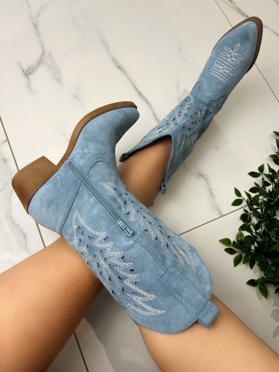 Cowboy Western Boots Blue Faux Suede - Etsy