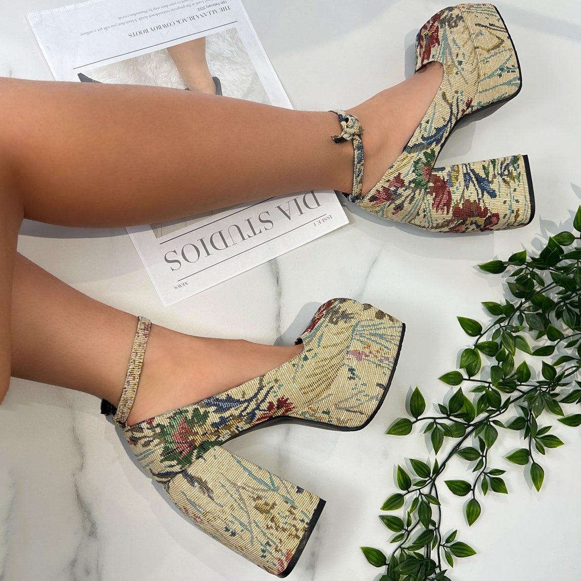 Platform Heels With Unique Tapestry - Etsy