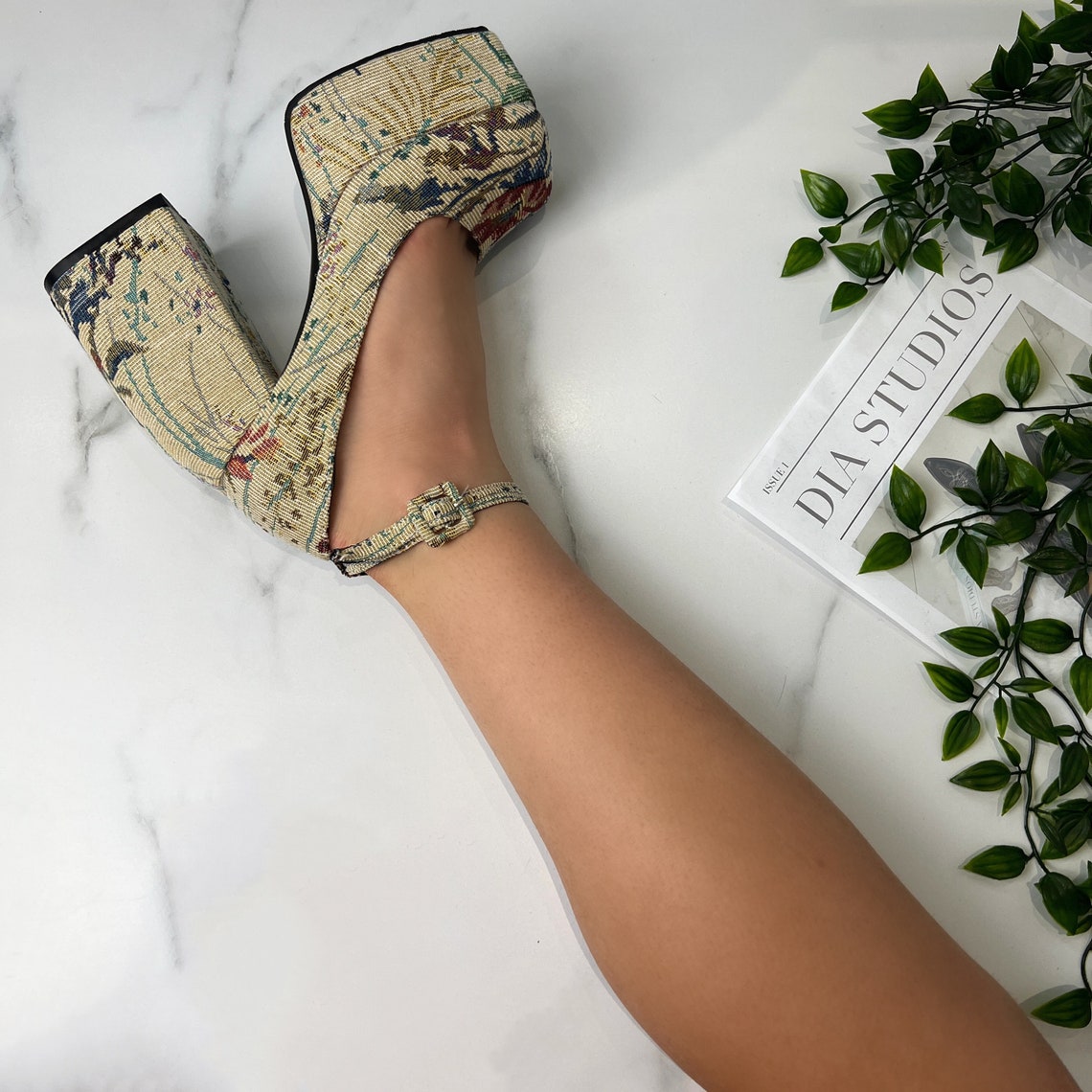 Platform Heels With Unique Tapestry - Etsy