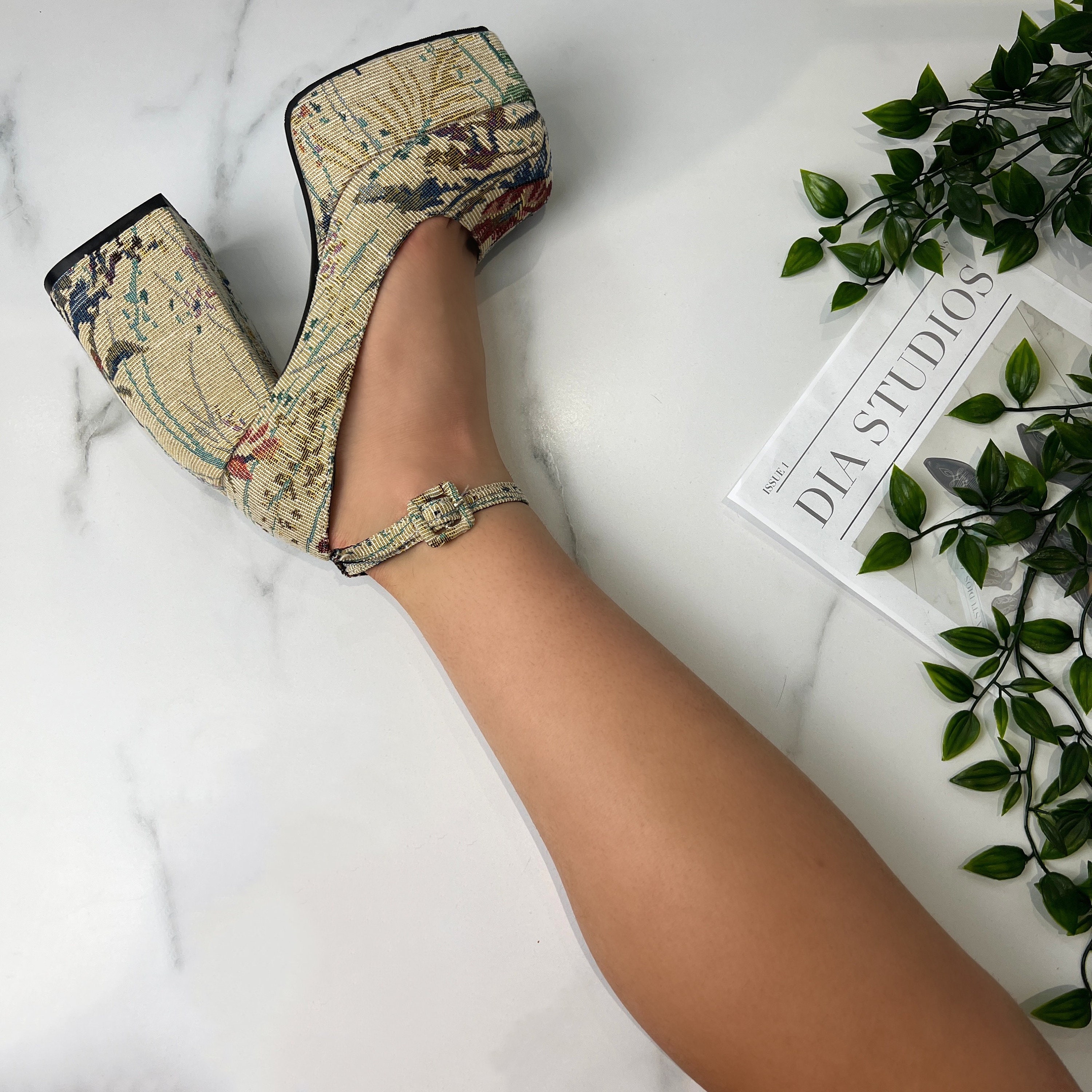 Platform Heels With Unique Tapestry - Etsy