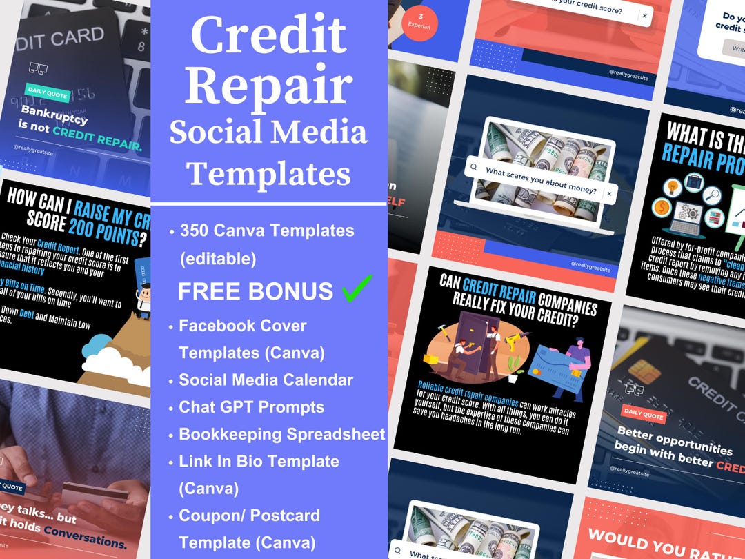 350 Credit Repair Social Media Templates, FREE BONUSES, Credit Repair ...