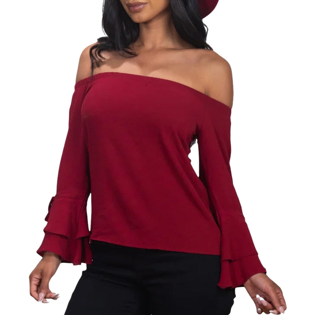 Women's off the Shoulder Bell Sleeve Top | Flare Sleeve Top | Casual ...
