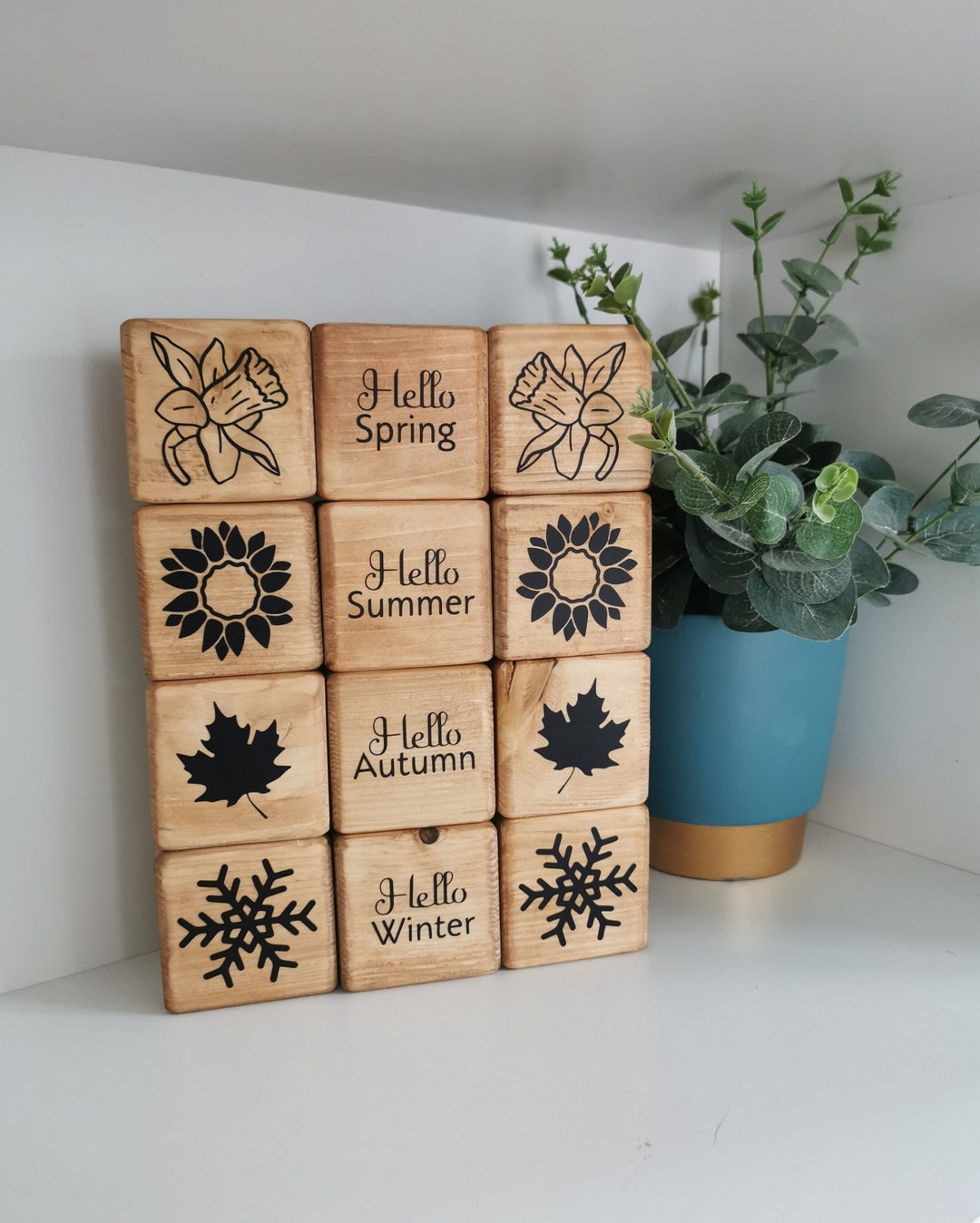 Wooden Blocks Home Decor. Seasonal Display Autumn, Summer, Spring ...