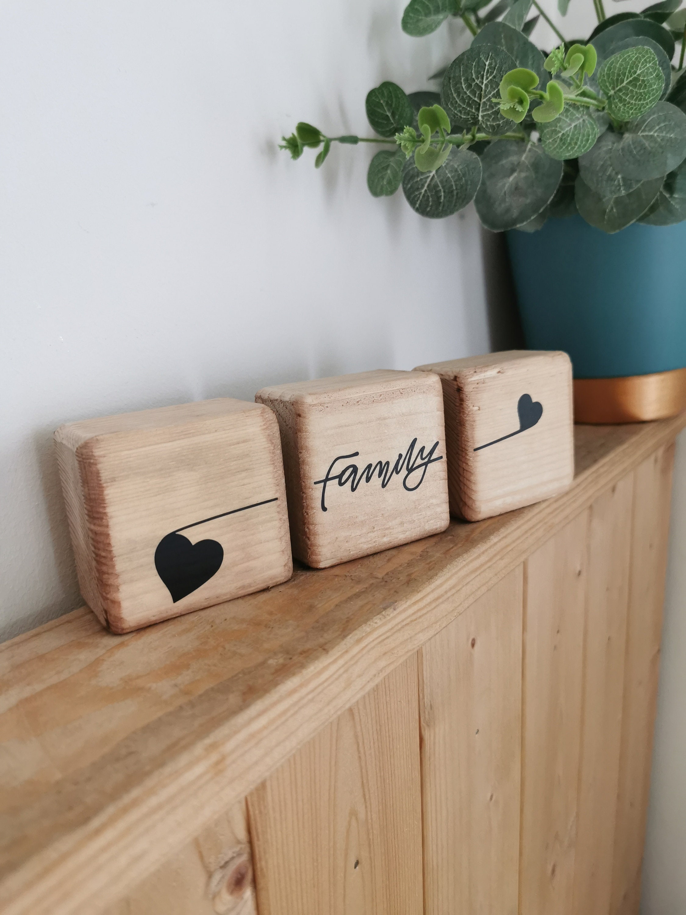 Rustic 'family' Wooden Block Art: Pine Wood Decor Blocks, Fireplace ...