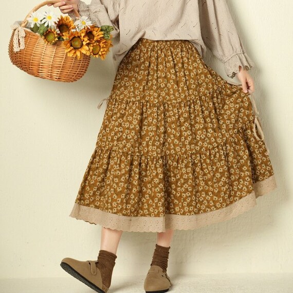 Cottagecore Micro Floral Midi Skirt Farmcore Countrycore - Etsy UK