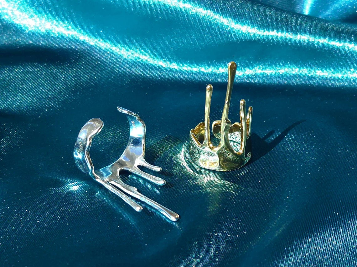 Liquid Metal Sterling Silver Ring Adjustable Textured - Etsy.de