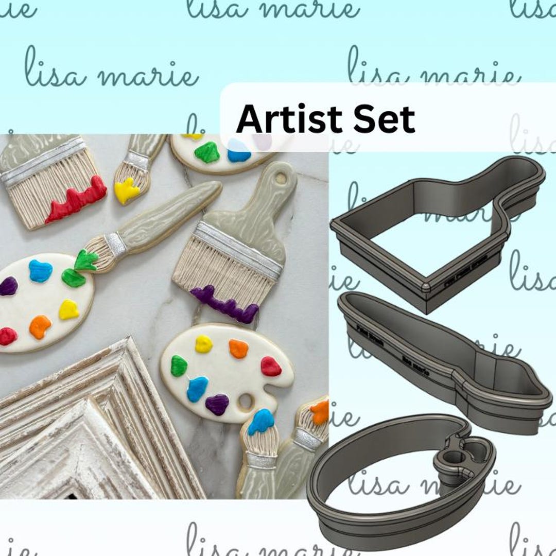 Artist Set Cookie Cutters - Paint Brush - Paint Pallet - Art - Birthday ...