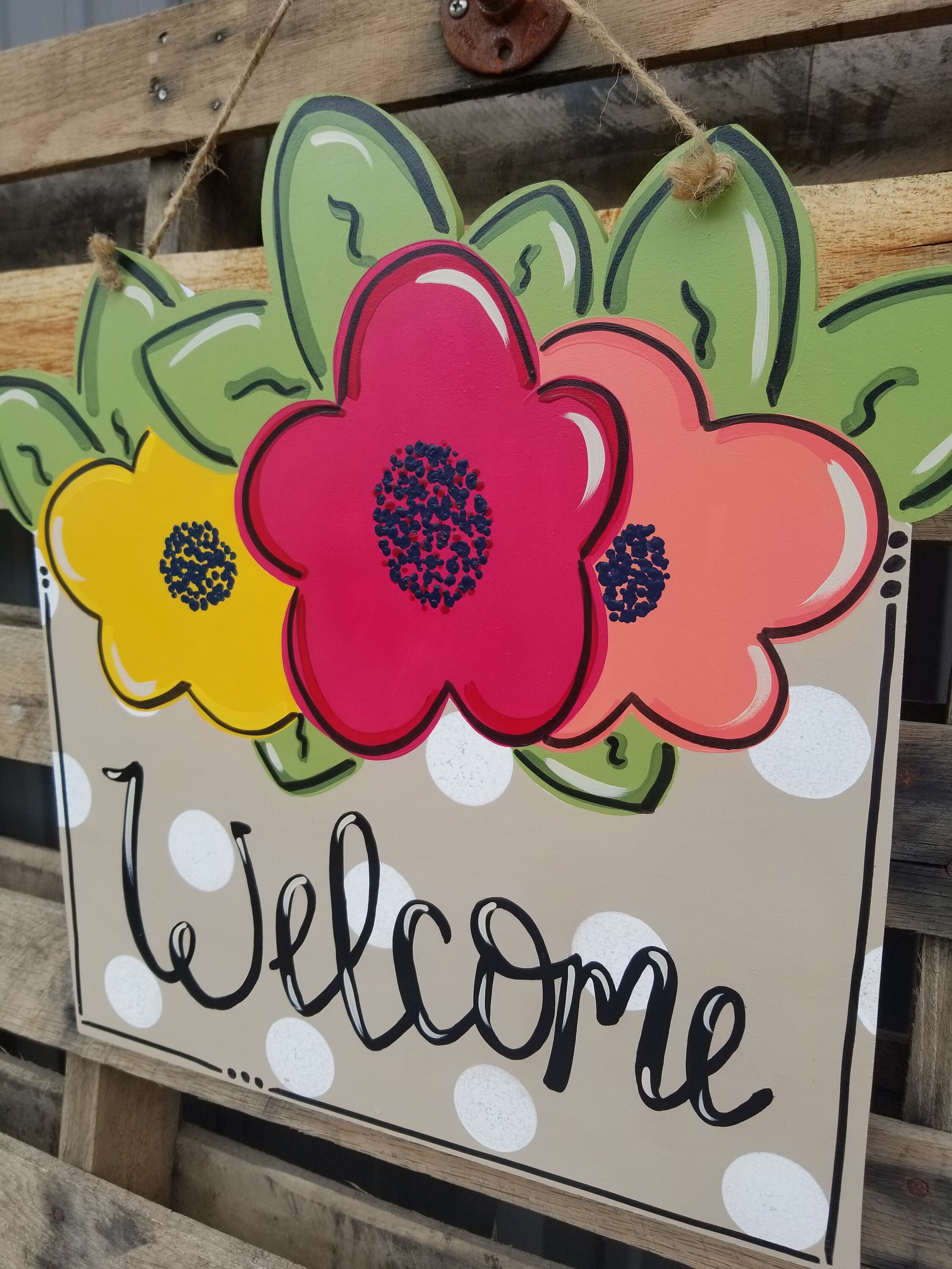 Floral Welcome Door Hanger // Spring Door Hanger // Flower Hello Door ...
