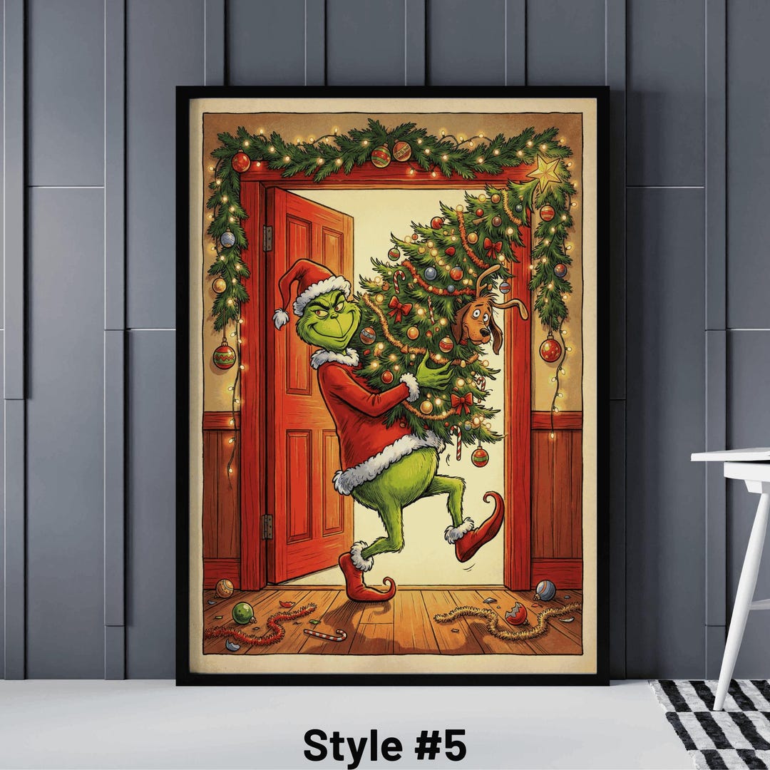The Grinch Stealing Christmas Tree Poster, Dr. Seuss Grinch Wall Art ...