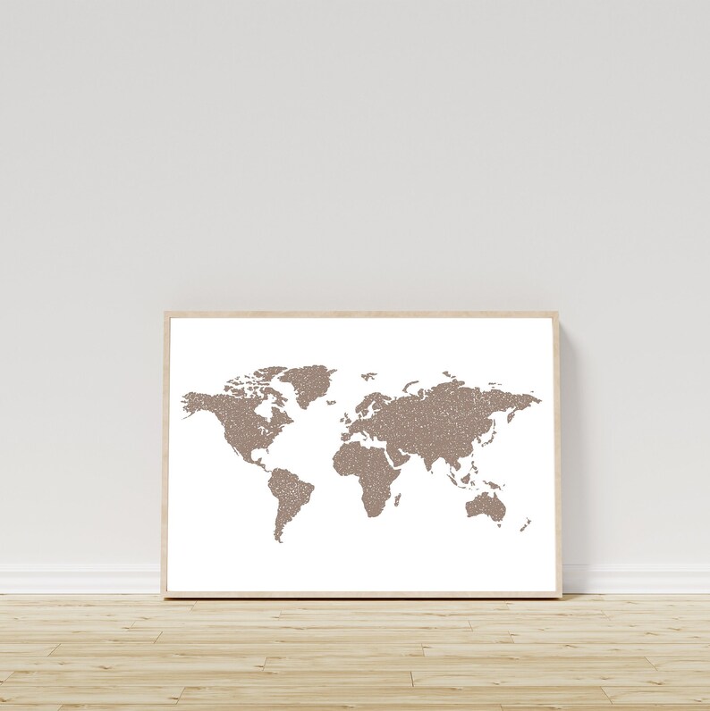 Neutral World Map Wall Art, Tan Colored World Map Poster, Speckled ...