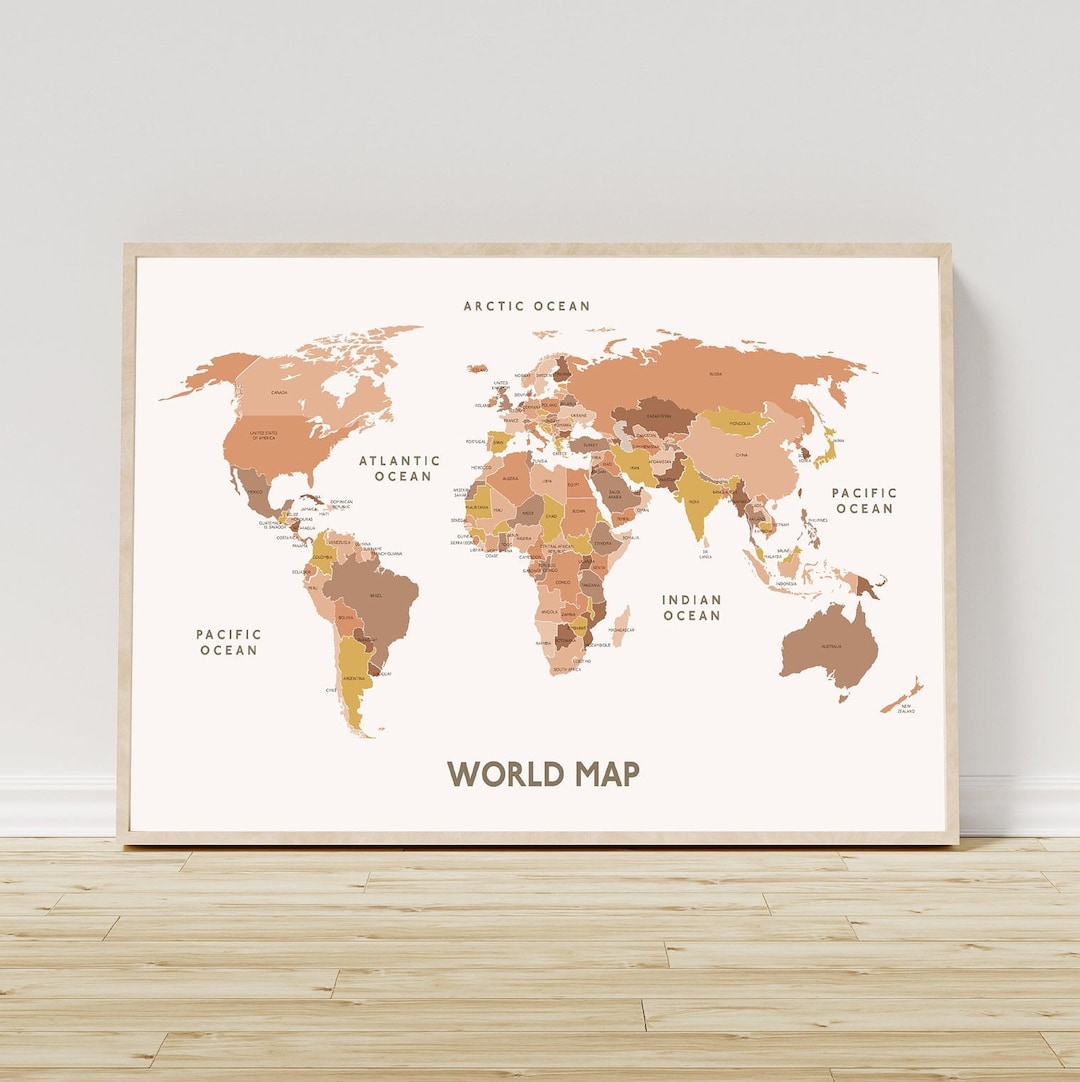 Printable World Map With Countries, Bedroom World Map Wall Decor ...