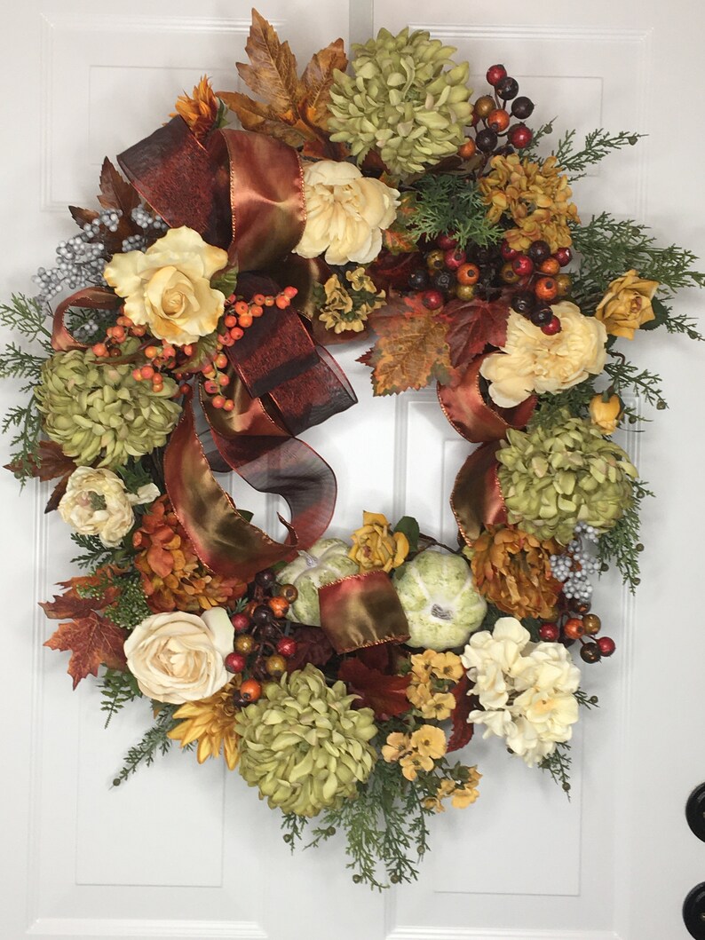 Fall Grapevine Wreath, Fall Mum Wreath, Rose and Mum Fall Wreath ...