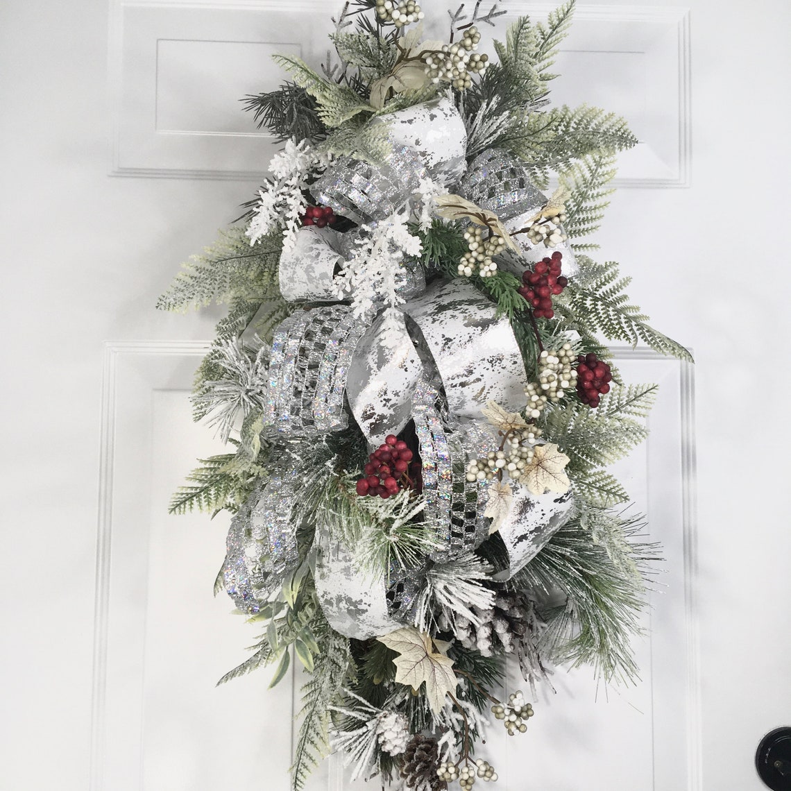 Silver and White Swag, White Winter Swag, Elegant Winter Swag, Silver ...