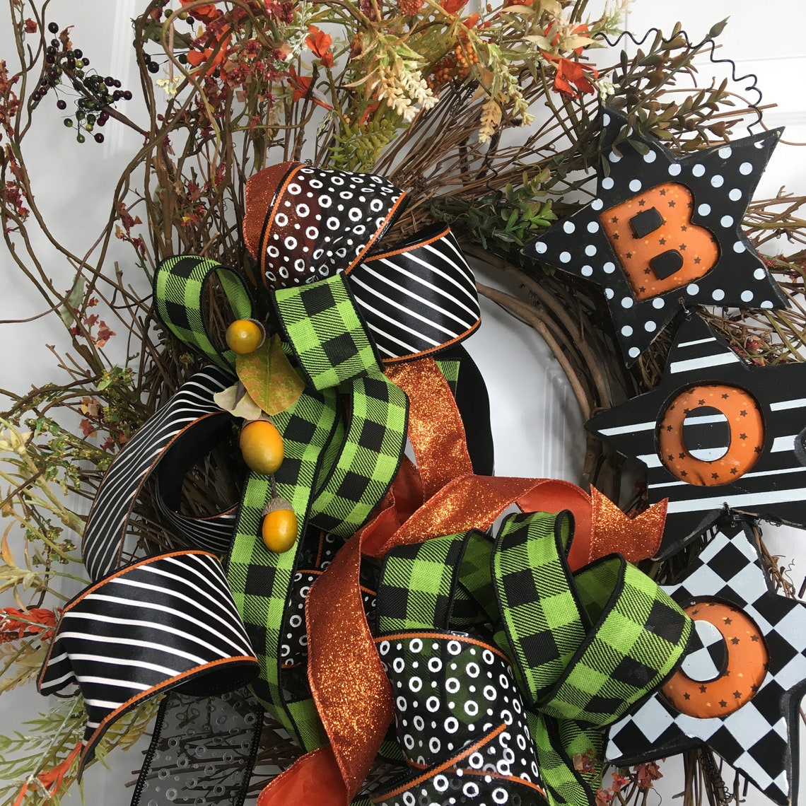 Festive Halloween Wreath, Whimsical Halloween Wreath, Halloween Boo ...