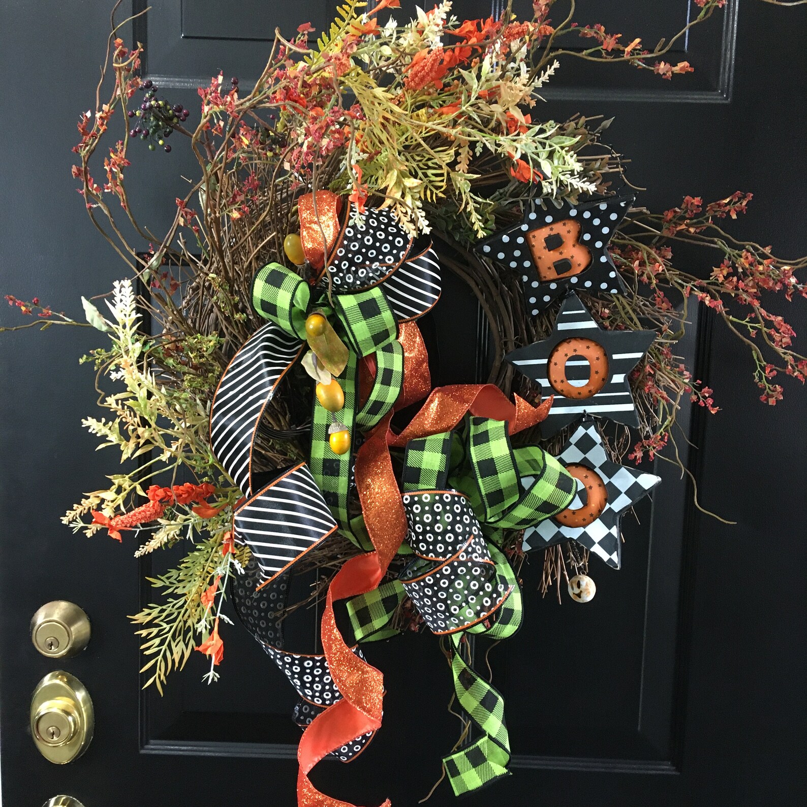 Festive Halloween Wreath, Whimsical Halloween Wreath, Halloween Boo ...